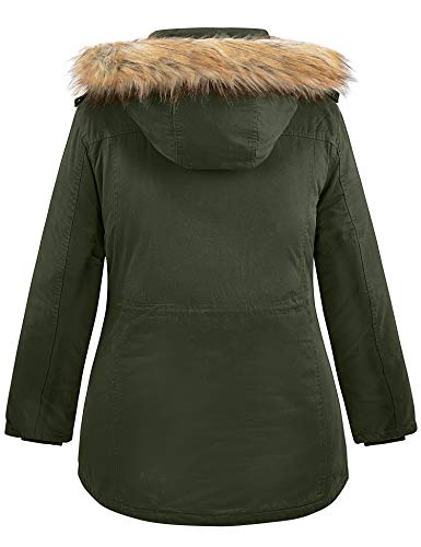 Soularge Women's Winter Plus Size Warm Faux Fur Coat Outerwear(Army Green, 5X)