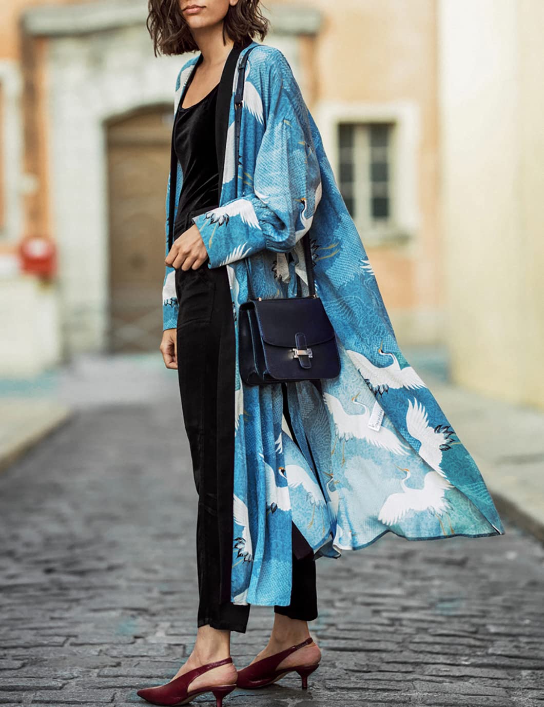 Beach Kimono Cardigans for Women Open Front Swimsuit Cover Up Graphic Print Bathing Suit