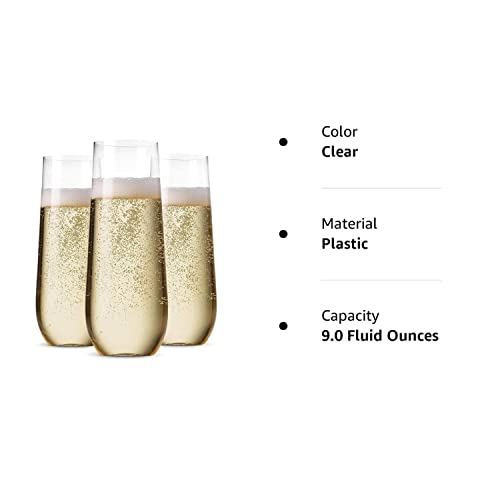 Munfix 48 Pack Stemless Plastic Champagne Flutes Disposable 9 Oz Clear Plastic Toasting Glasses Shatterproof Recyclable and BPA-Free