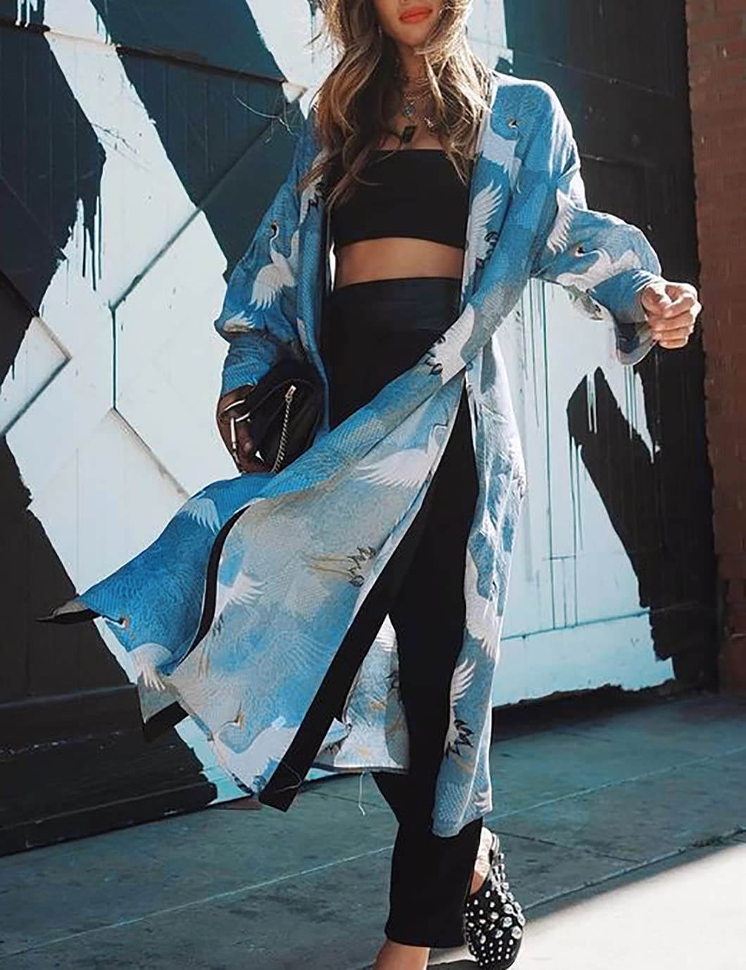 Beach Kimono Cardigans for Women Open Front Swimsuit Cover Up Graphic Print Bathing Suit