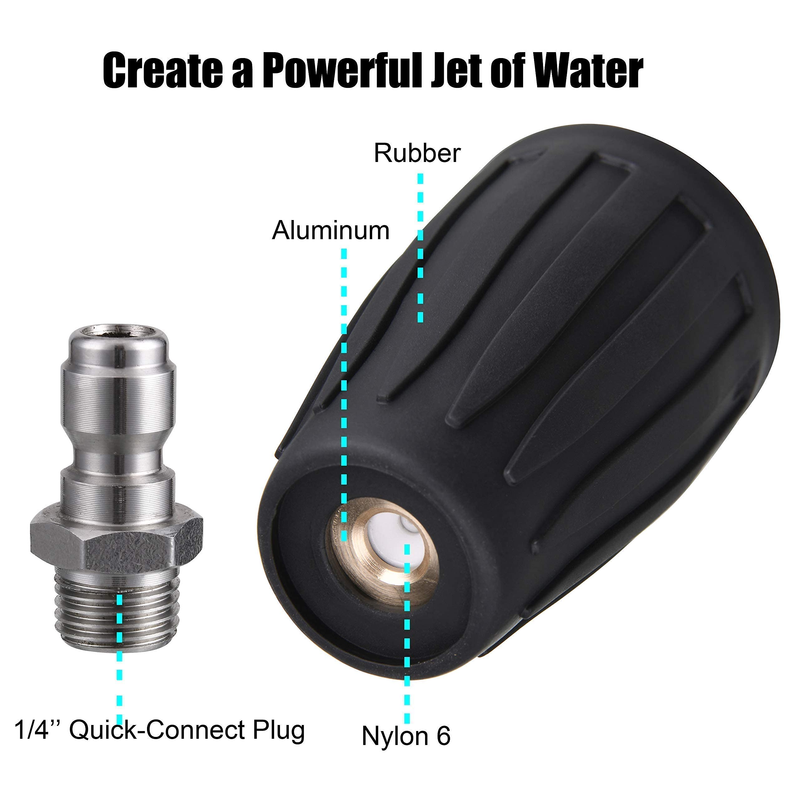 M MINGLE Turbo Nozzle for Pressure Washer, Gutter Cleaner for Pressure Washer, 1/4 Inch Quick Connect, 5 Nozzle Tips