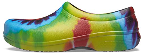 Crocs Men's and Women's On The Clock Clog | Slip Resistant Work Shoes, Tie Dye, 11 Women/9 Men