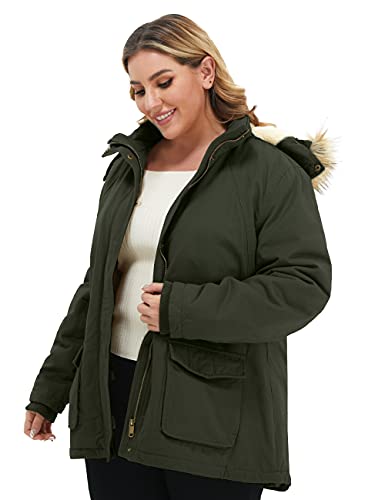 Soularge Women's Winter Plus Size Warm Faux Fur Coat Outerwear(Army Green, 5X)