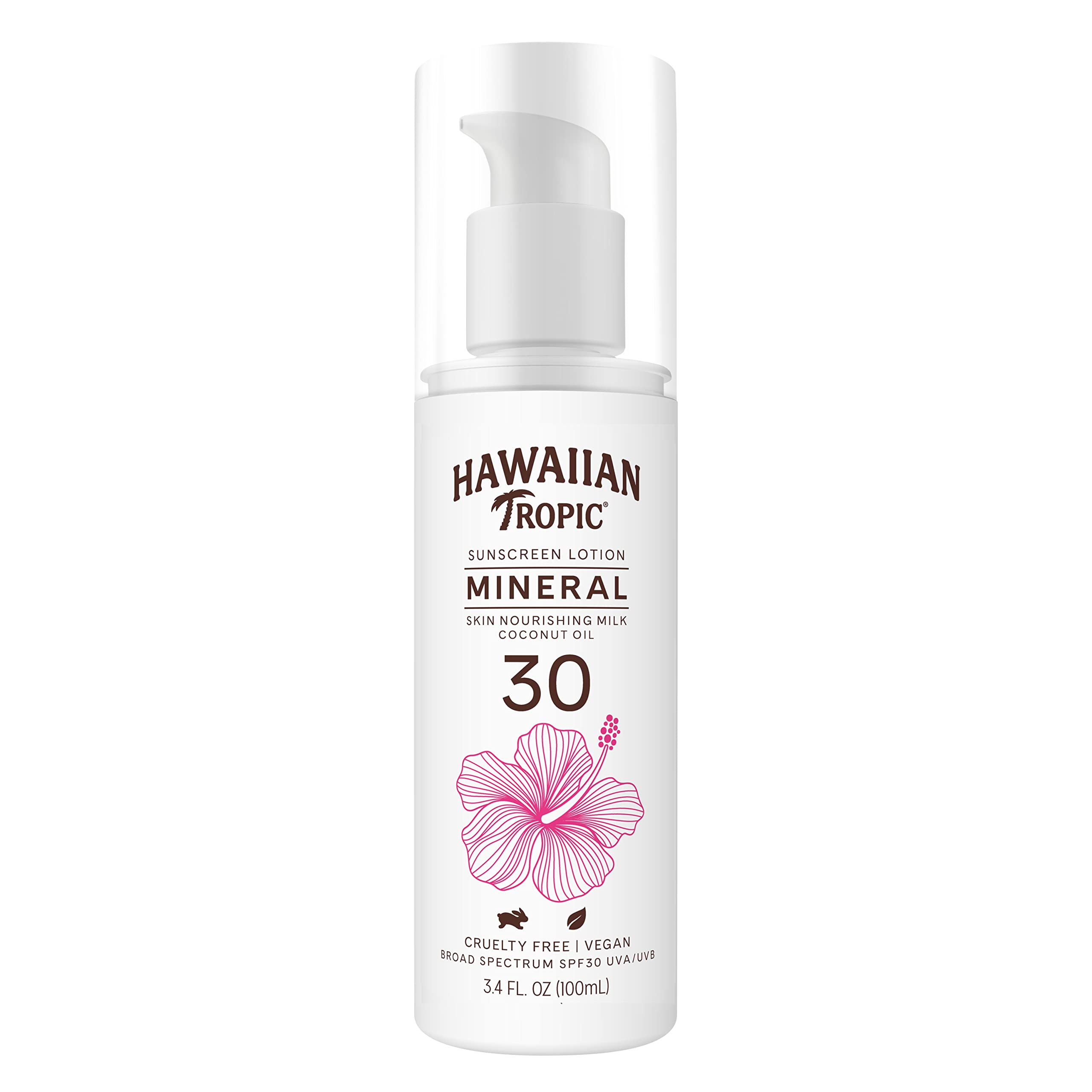 Hawaiian Tropic Mineral Skin Nourishing Milk Sunscreen SPF 30, 3.4oz | Sun Milk, Zinc Oxide Sunscreen, Mineral Sunblock, Oxybenzone Free Sunscreen, Travel Size Sunscreen, 3.4oz