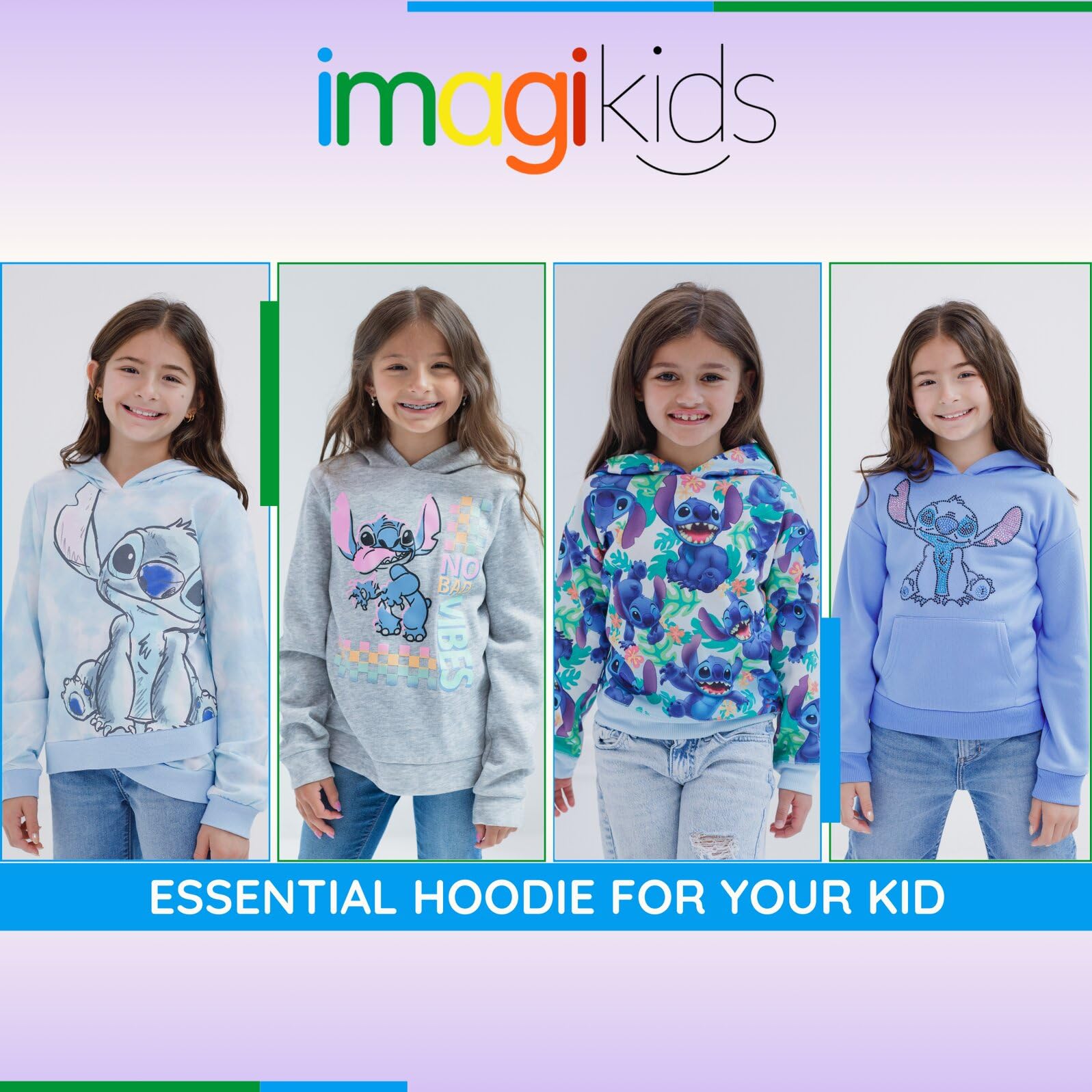 Disney Lilo & Stitch Little Girls French Terry Pullover Crossover Hoodie Tie Dye Blue 7-8