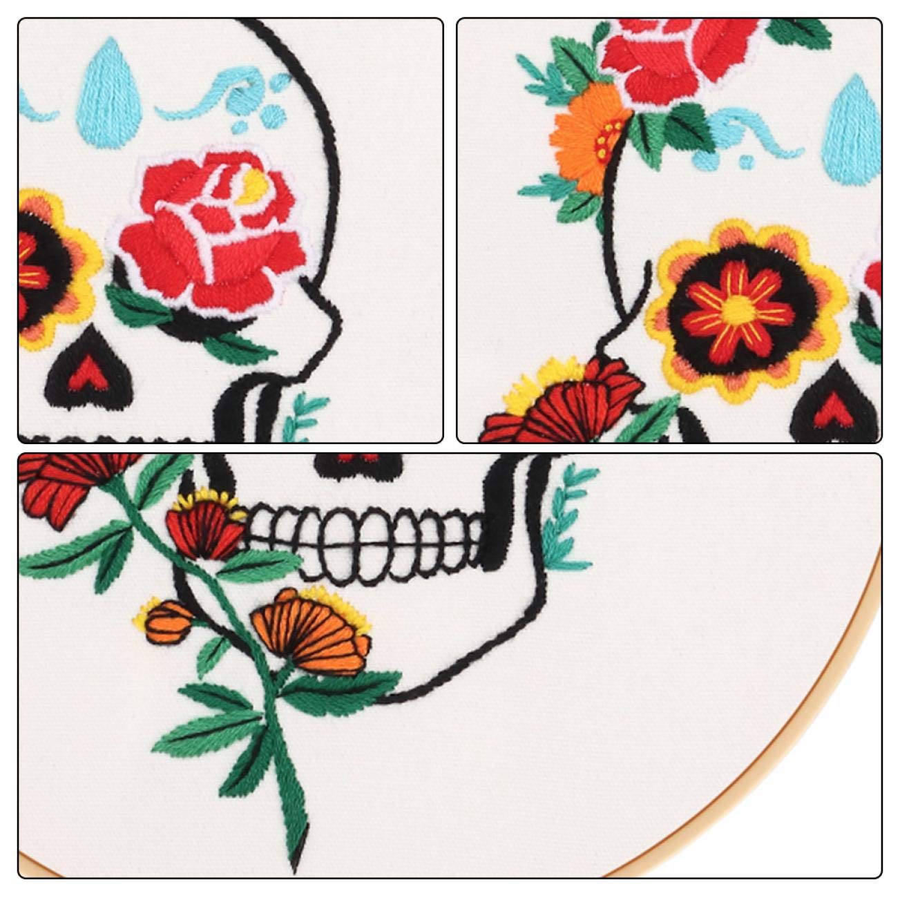 Nuberlic Embroidery Kit Cross Stitch Kits for Beginners Skull with Flowers Pattern DIY Needlepoint Kit for Adults