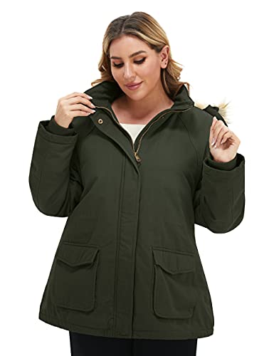Soularge Women's Winter Plus Size Warm Faux Fur Coat Outerwear(Army Green, 5X)