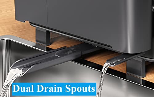 Dish Drying Rack, Aluminium Rustproof Expandable (14.9''-22.3'') Kitchen Counter Dish Rack with Drainboard, Dish Drainer with Drying Mat Utensil Holder Sink Caddy, Black