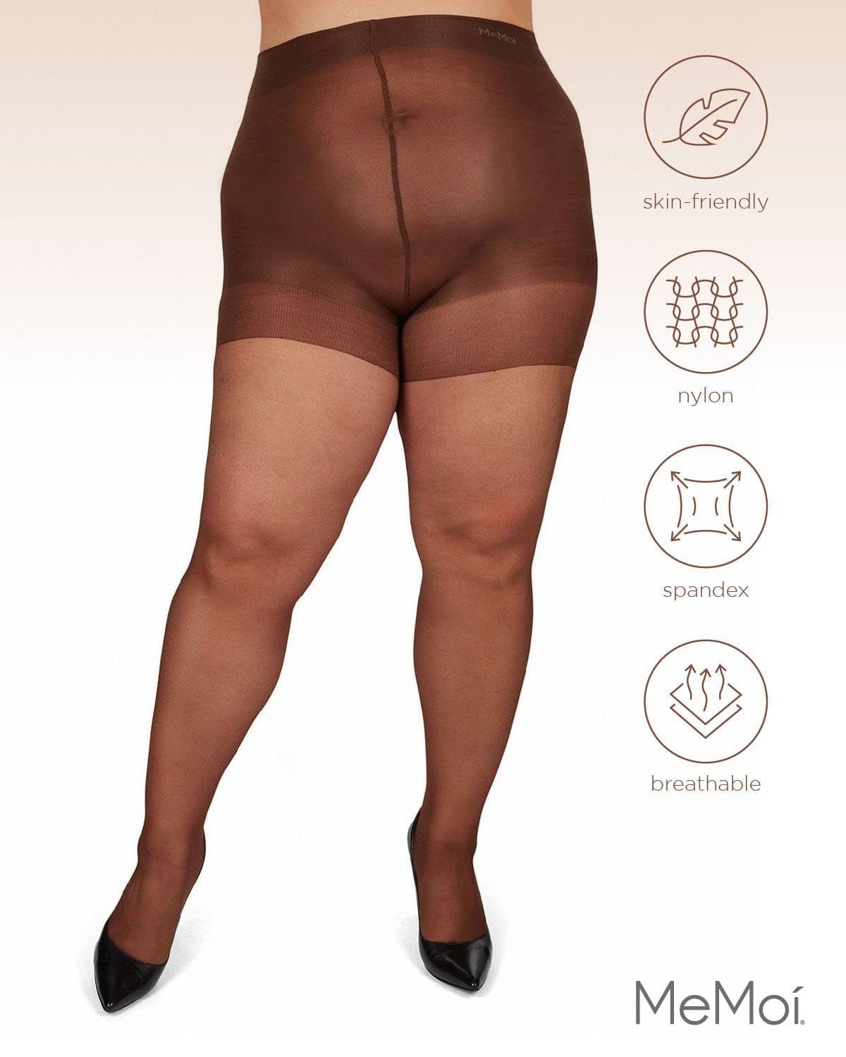 MeMoi Plus Size Curvy Control Top Pantyhose for Women, Comfortable Silky Sheer Pantyhose, Lightweight Womens Stockings - French Coffee 7X