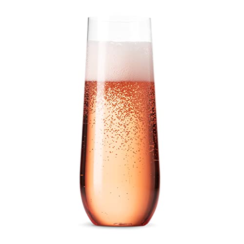 Munfix 48 Pack Stemless Plastic Champagne Flutes Disposable 9 Oz Clear Plastic Toasting Glasses Shatterproof Recyclable and BPA-Free