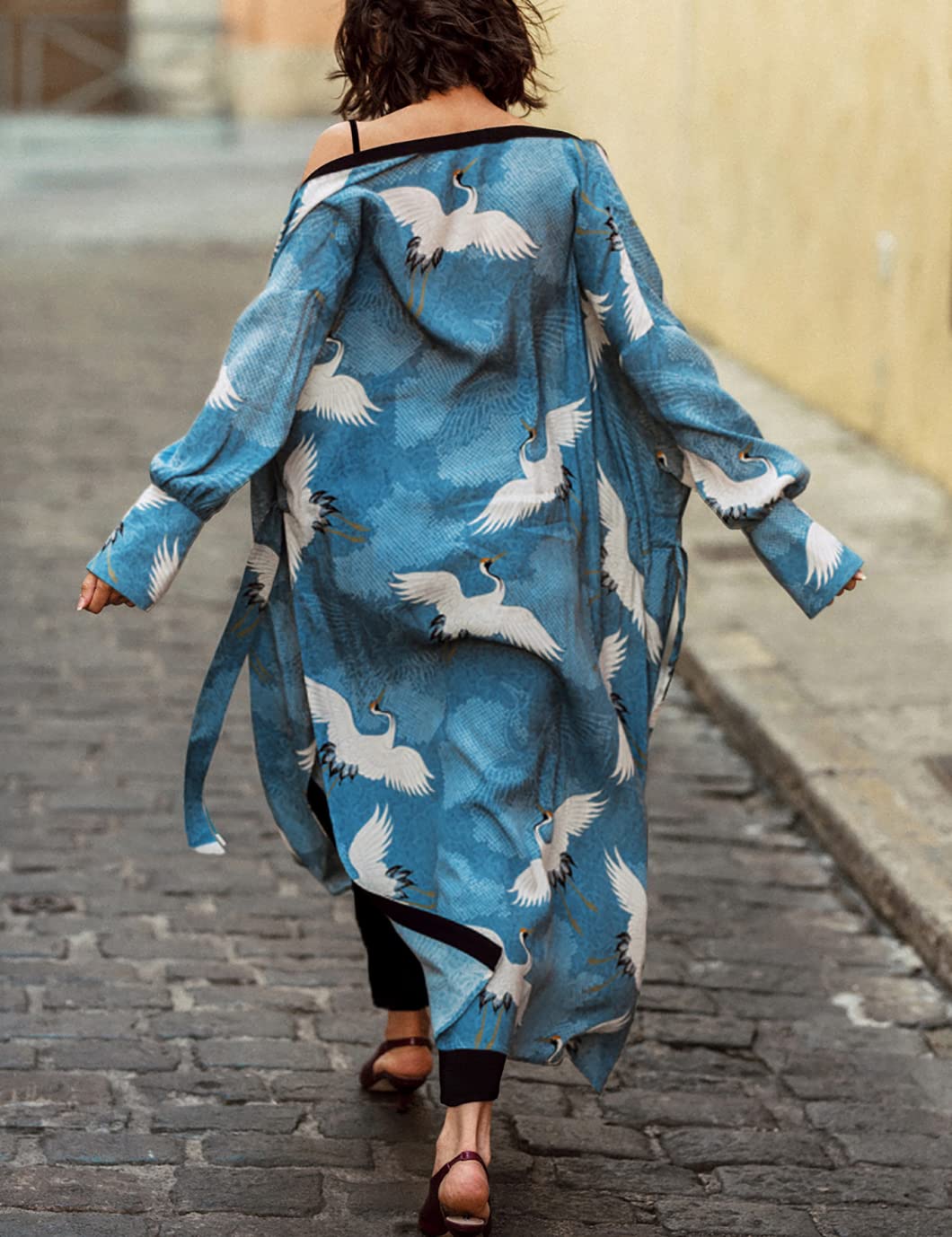 Beach Kimono Cardigans for Women Open Front Swimsuit Cover Up Graphic Print Bathing Suit