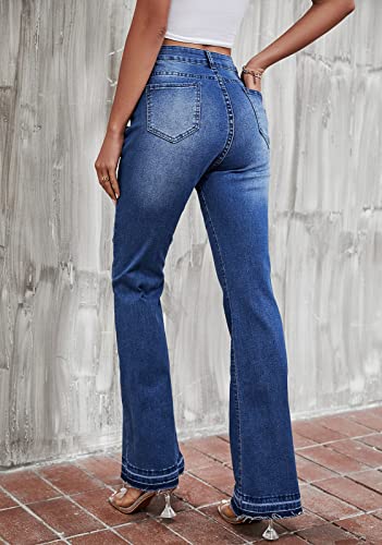 LONGBIDA Skinny Bell Bottom Jeans High Waisted Stretch Straight Slim Fit Denim Pants(Dark Blue,L)