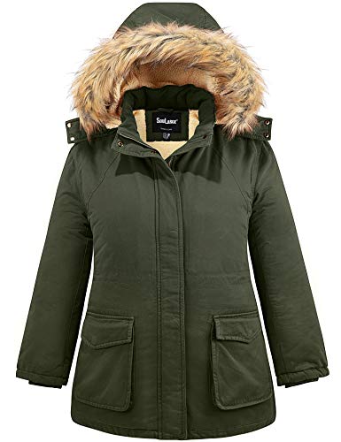 Soularge Women's Winter Plus Size Warm Faux Fur Coat Outerwear(Army Green, 5X)
