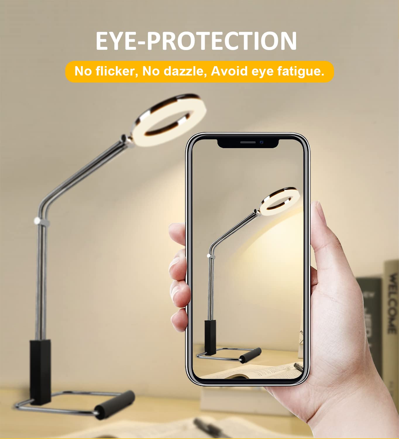 DINGLILIGHTING DLLT Metal LED Desk Lamp, Adjustable Eye-Caring Architect Table Lamp, Modern Small Tall Reading Lamp for Bedroom, Study Room & Office Work Lighting (Silver)