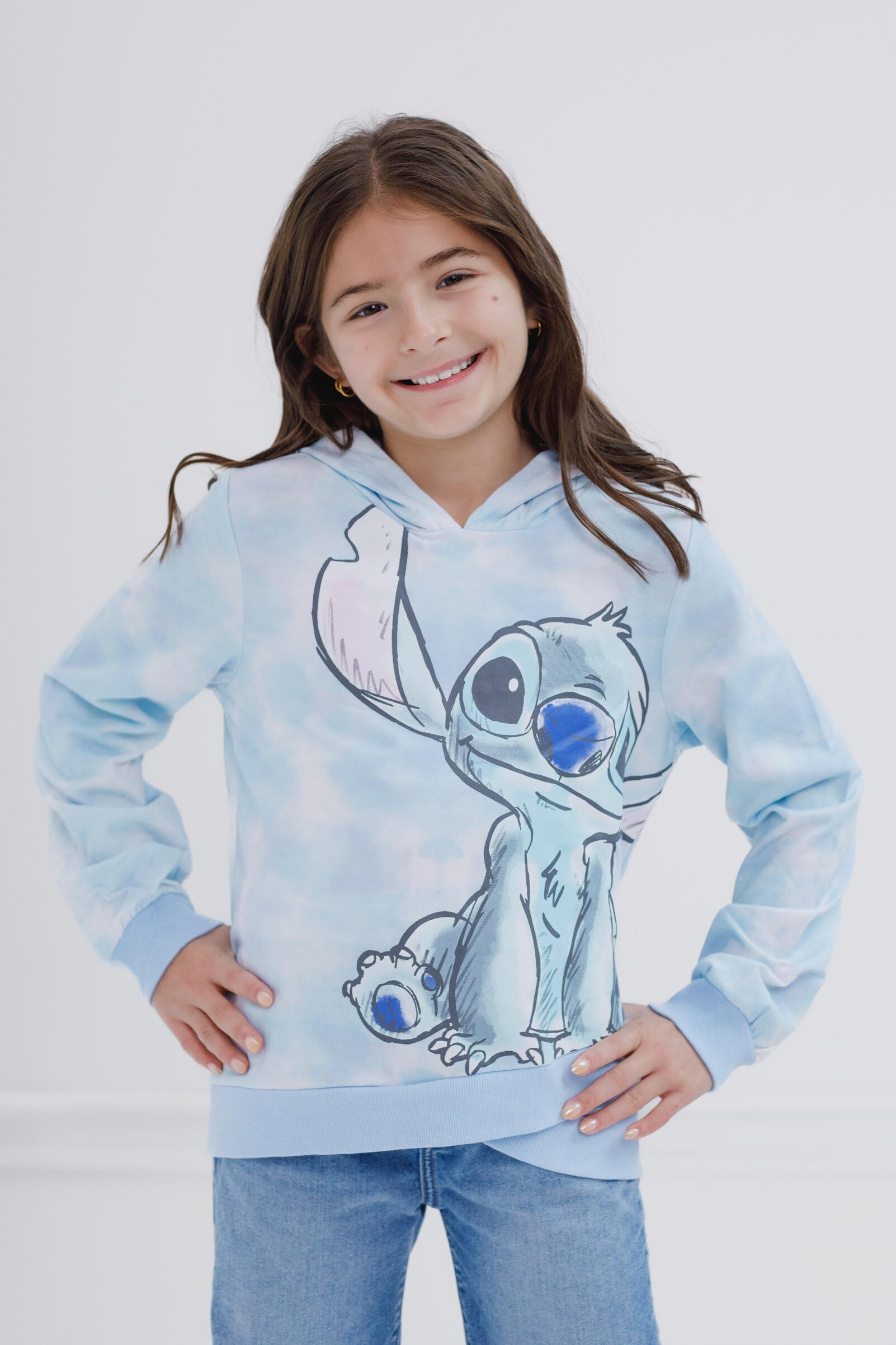 Disney Lilo & Stitch Little Girls French Terry Pullover Crossover Hoodie Tie Dye Blue 7-8
