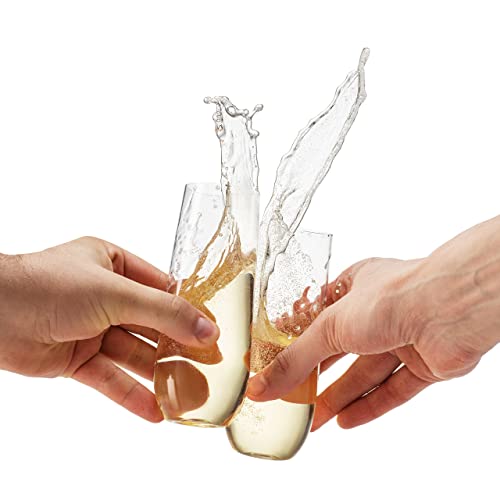 Munfix 48 Pack Stemless Plastic Champagne Flutes Disposable 9 Oz Clear Plastic Toasting Glasses Shatterproof Recyclable and BPA-Free