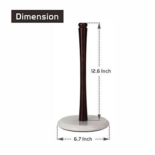Marble Paper Towel Holder Countertop for Kitchen, Wood Paper Towel Holder Stand with No Wobbly Natural Marble Base, One Hand Pull & Tear - Black Brown