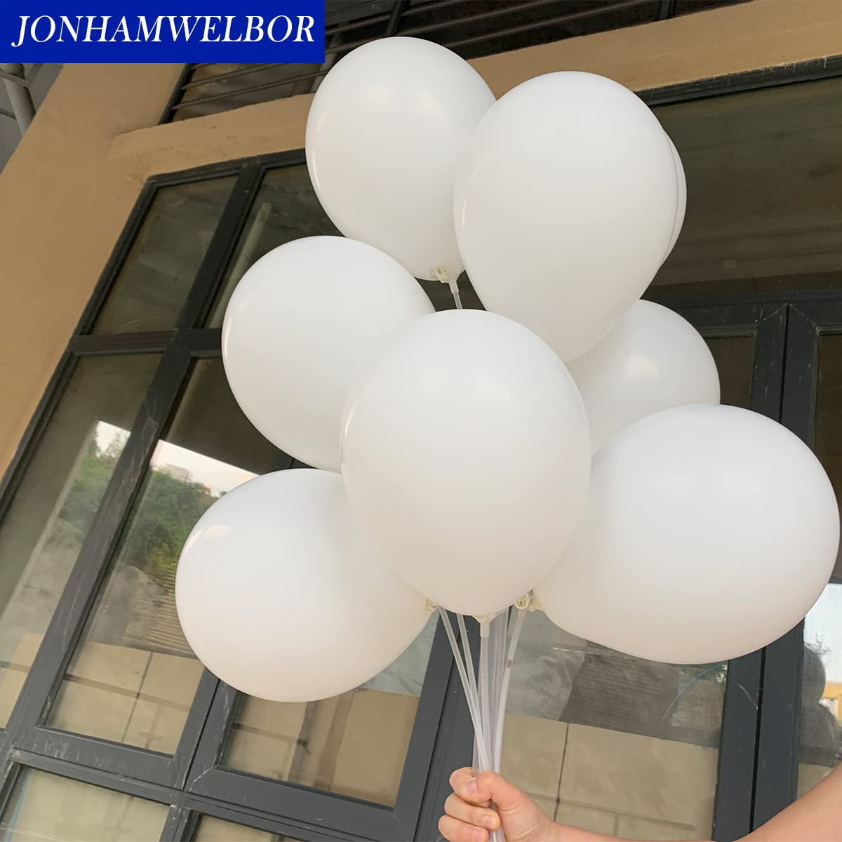 Jonhamwelbor White Balloons - 12 inch 70 Pack Matte Latex Helium Balloons for Wedding, Engagement, Birthday, Baby Shower Parties (with White Ribbon)
