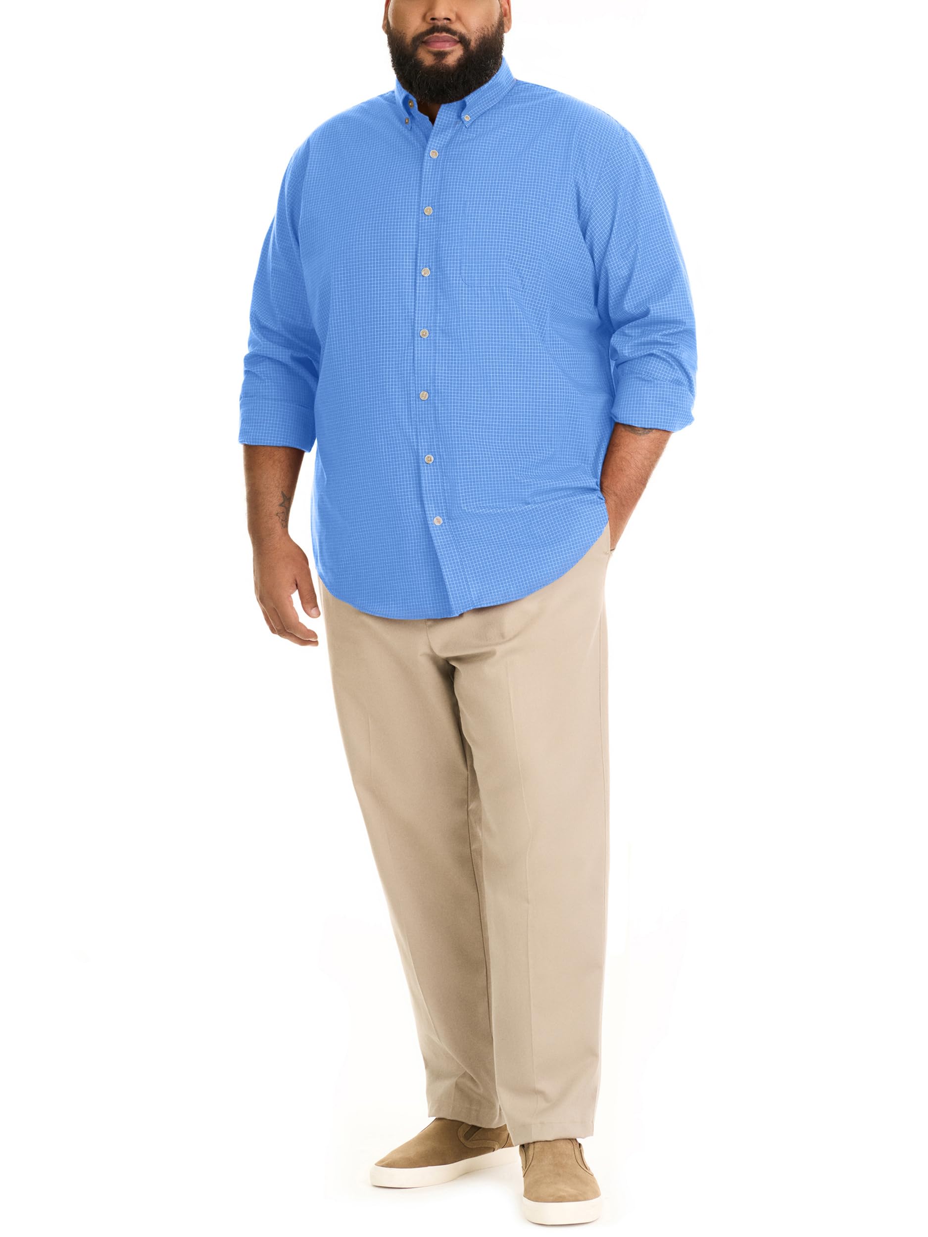 Van Heusen Men's Big Wrinkle Free Long Sleeve Button Down Shirt, Riviera Blue, 5X-Large Tall