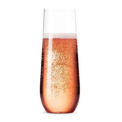 Munfix 48 Pack Stemless Plastic Champagne Flutes Disposable 9 Oz Clear Plastic Toasting Glasses Shatterproof Recyclable and BPA-Free
