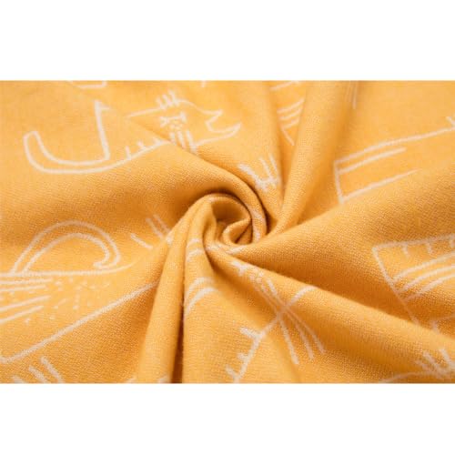 Women's Fringed Scarf Cat Print Pattern Cape Winter Cashmere Feel Shawl Warm Wrap Cat Yellow