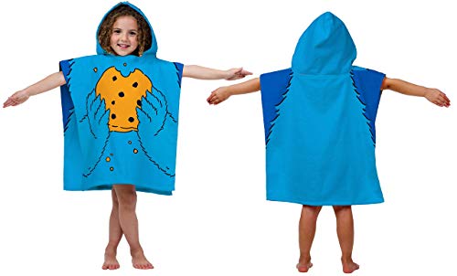 Jay Franco Sesame Street Cookie Monster Kids Bath/Pool/Beach Hooded Poncho - Super Soft & Absorbent Cotton Towel, Measures 28 x 28 Inches (Official Sesame Street Product)