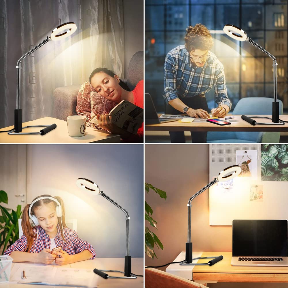 DINGLILIGHTING DLLT Metal LED Desk Lamp, Adjustable Eye-Caring Architect Table Lamp, Modern Small Tall Reading Lamp for Bedroom, Study Room & Office Work Lighting (Silver)