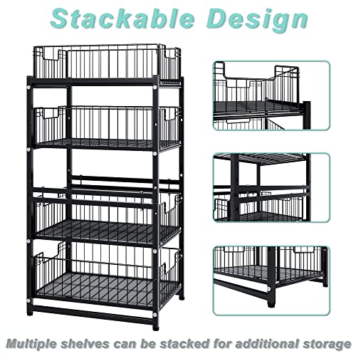 GCWPINFO Under Sink Organizers and Storage,2-Tier Pull-Out Cabinet Organizer with Sliding Drawers,Stackable Under Sink Organizer for Kinchen&Bathroom(Black)