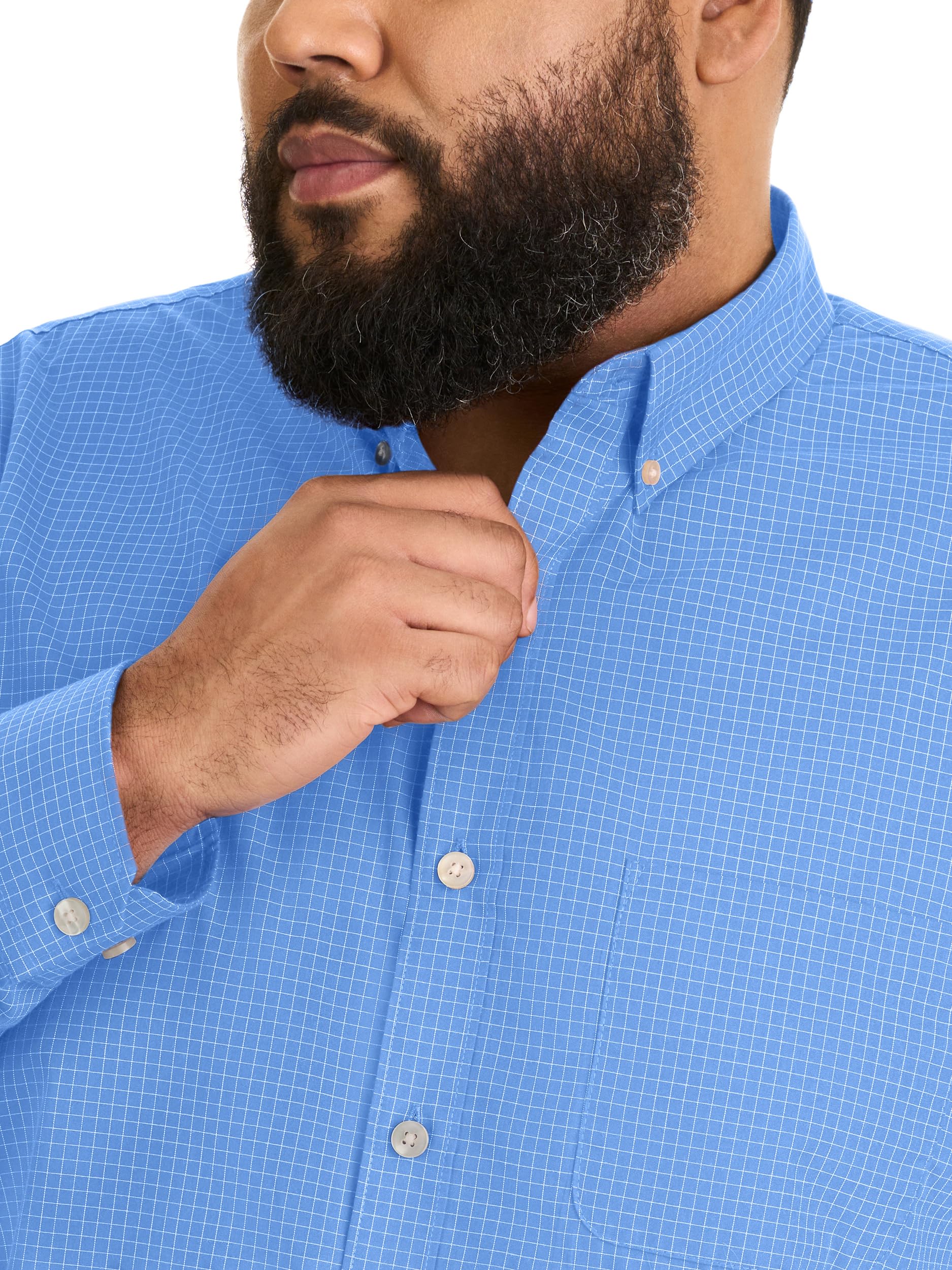 Van Heusen Men's Big Wrinkle Free Long Sleeve Button Down Shirt, Riviera Blue, 5X-Large Tall
