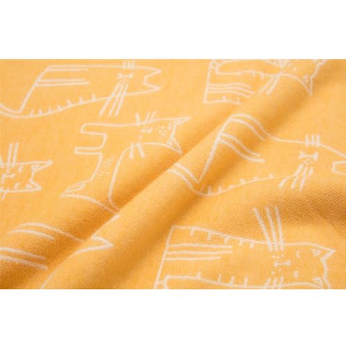 Women's Fringed Scarf Cat Print Pattern Cape Winter Cashmere Feel Shawl Warm Wrap Cat Yellow