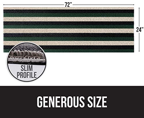 GORILLA GRIP Heavy Duty Striped Doormat, 72x24, Thick Bristles, Crush Proof Texture, Catch Dirt from Shoes, Strong Backing, Easy to Clean, Indoor Outdoor Entrance Mat, Runner, Hunter Green Black Beige