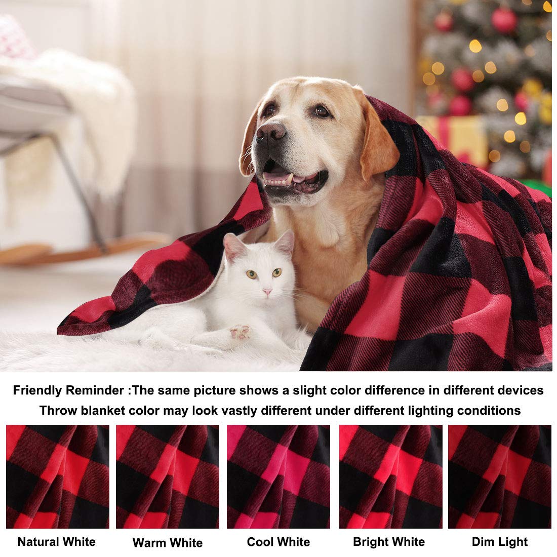 PiccoCasa Pet Dog Blanket, Flannel Fleece Puppy Blanket Plaid Plush Warm Rug Blankets for Small-Medium Dogs Cats Sleeping Mat, 30 x 40 Inches, Scarlet+Black