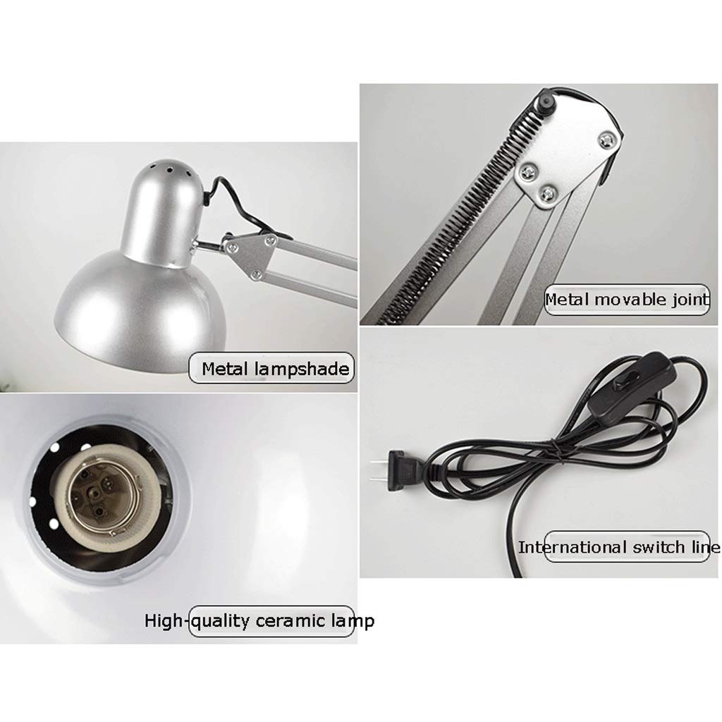 Table Lamp Clamp LED Desk Lamp Architect Metal Swing Arm Table Lights With Eye-Caring Bulbs Work Task Drafting Reading Home Office Desk Lamp (Color : Chrome)