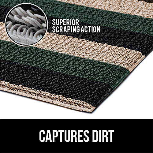 GORILLA GRIP Heavy Duty Striped Doormat, 72x24, Thick Bristles, Crush Proof Texture, Catch Dirt from Shoes, Strong Backing, Easy to Clean, Indoor Outdoor Entrance Mat, Runner, Hunter Green Black Beige