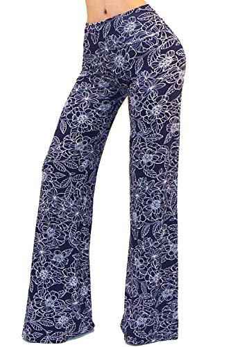 Vivicastle Women's USA Fold Over High Waist Wide Leg Long Palazzo Pants (P32, Navy, Medium)