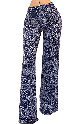 Vivicastle Women's USA Fold Over High Waist Wide Leg Long Palazzo Pants (P32, Navy, Medium)
