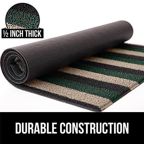 GORILLA GRIP Heavy Duty Striped Doormat, 72x24, Thick Bristles, Crush Proof Texture, Catch Dirt from Shoes, Strong Backing, Easy to Clean, Indoor Outdoor Entrance Mat, Runner, Hunter Green Black Beige