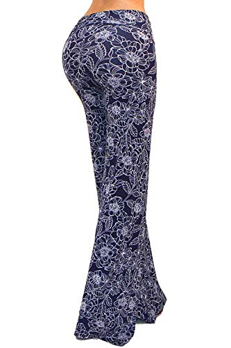 Vivicastle Women's USA Fold Over High Waist Wide Leg Long Palazzo Pants (P32, Navy, Medium)