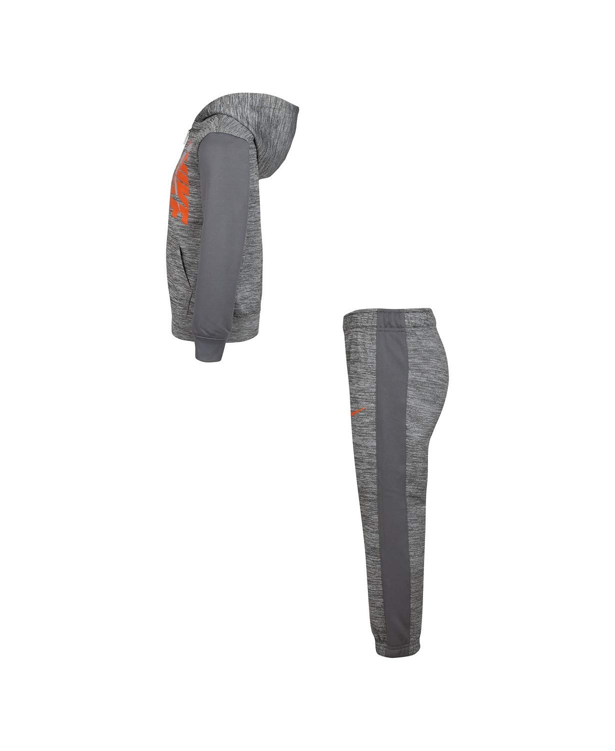 Nike Boy`s Dry Fit Therma Zip Hoodie & Sweatpants 2 Piece Set (Carbon Heather(86G933-GEH)/Orange, 18 Months)