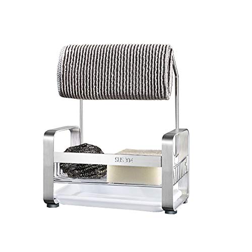 TuuTyss Stainless Steel Sink Caddy Sink Organizer,Holds Sponge for Kitchen Sink with Dish Cloth Hanger