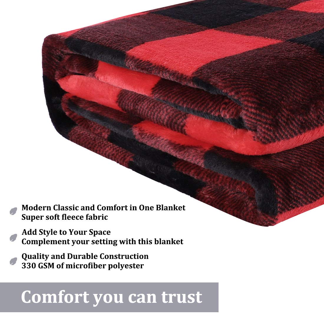PiccoCasa Pet Dog Blanket, Flannel Fleece Puppy Blanket Plaid Plush Warm Rug Blankets for Small-Medium Dogs Cats Sleeping Mat, 30 x 40 Inches, Scarlet+Black
