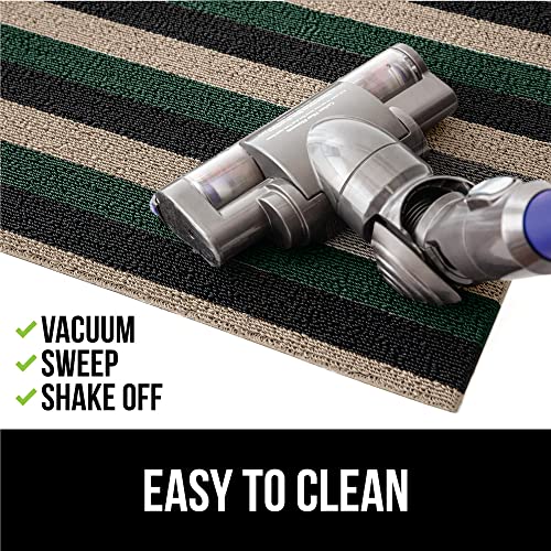 GORILLA GRIP Heavy Duty Striped Doormat, 72x24, Thick Bristles, Crush Proof Texture, Catch Dirt from Shoes, Strong Backing, Easy to Clean, Indoor Outdoor Entrance Mat, Runner, Hunter Green Black Beige