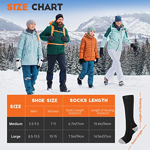 Velazzio Heated Socks for Men Women, Remote Control 4000mAh 3.7V Rechargeable Electric Heated Socks with 3 Heat Settings for Winter Sports (Black, Large)