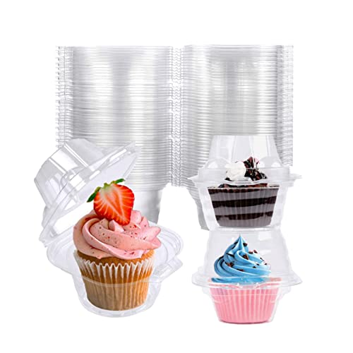 NPLUX 100 Pack Individual Cupcake Containers Plastic Cupcake Boxes Cupcake Holders Stackable Deep Dome Cupcake Carrier