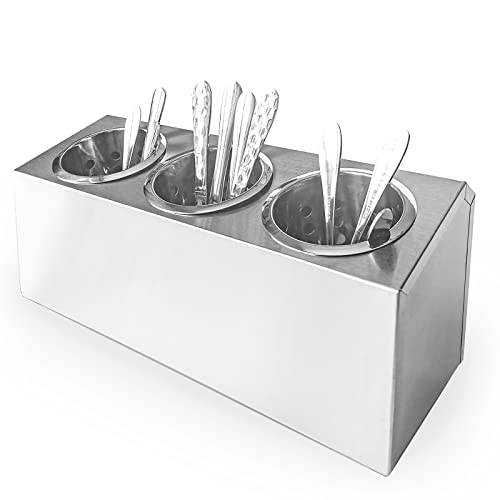 overstockedkitchen Flatware Organizers Stainless Steel Cylinder Flatware Silverware Utensil Holder Organizer Caddy (3 holes)