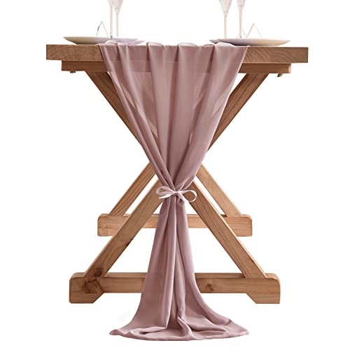Socomi 10ft Dusty Rose Chiffon Table Runner 29x120 Inches Wedding Runner Sheer Bridal Shower Decorations