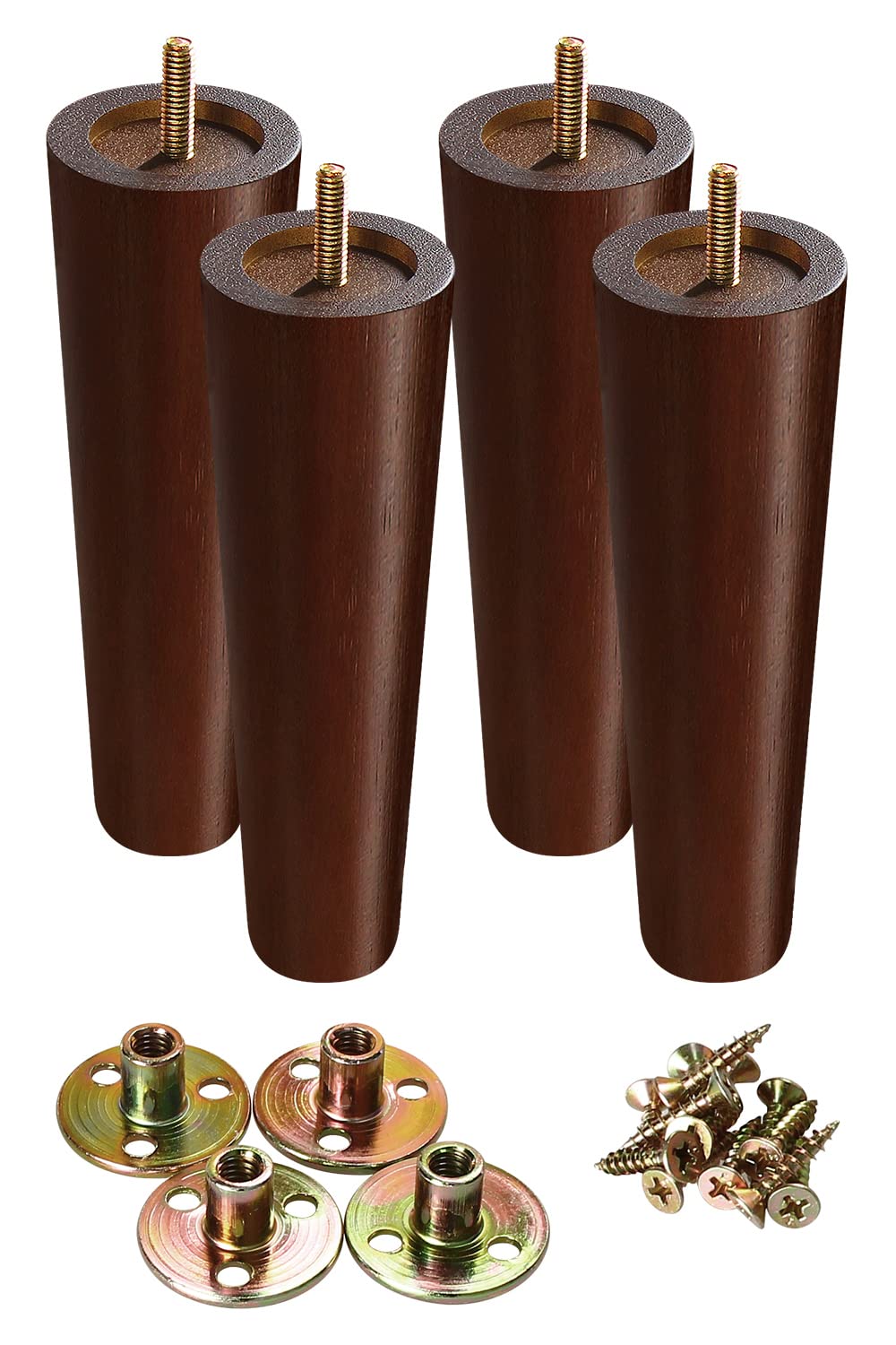 8 Inch Wood Furniture Legs Sofa Legs Set of 4, Brown Wooden Furniture Feet Couch Legs, Mid Century Modern Dresser Replacement Feet for Chair Cabinet Armchair Table Or Home DIY Projects Bun Feet