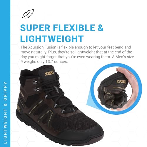 Xero Shoes Xcursion Fusion Men's Hiking Boots — As seen on Shark Tank, Zero Drop, Lightweight, Wide Toe Box, Waterproof Hiking Boots for Men — Bison, Size 10.5