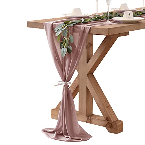 Socomi 10ft Dusty Rose Chiffon Table Runner 29x120 Inches Wedding Runner Sheer Bridal Shower Decorations