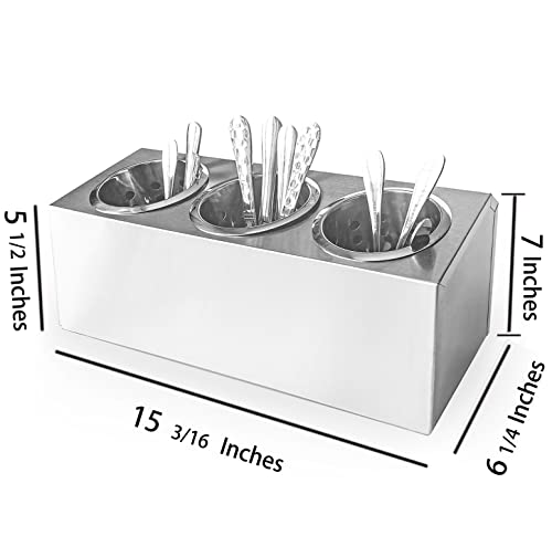 overstockedkitchen Flatware Organizers Stainless Steel Cylinder Flatware Silverware Utensil Holder Organizer Caddy (3 holes)